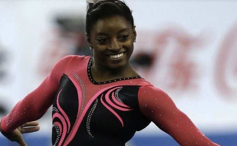 Gymnast Simone Biles soars to Olympic gold while grounded in Catholic ...